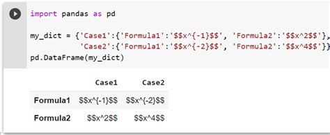 correctly display latex expression within a pandas dataframe on a