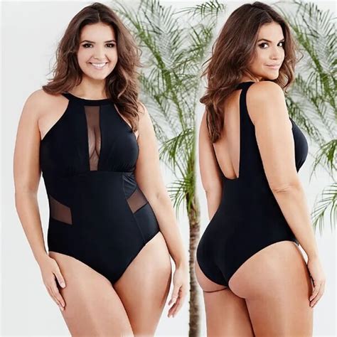 Plus Size Sexy Women Bandage Swimming Wear One Piece Hollow Out See