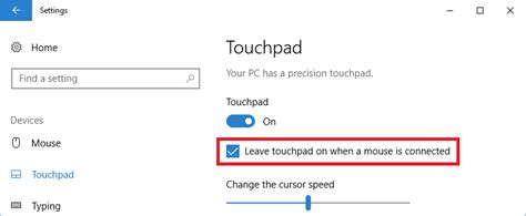 automatically disable the touchpad when connecting a mouse in windows 10