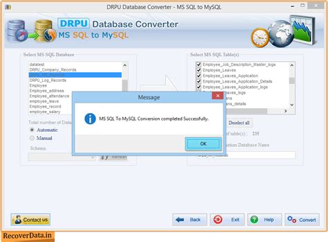 screenshots of mssql to mysql database converter software shows how to
