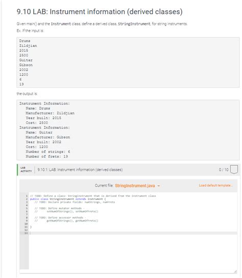 solved 9 10 lab instrument information derived classes
