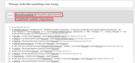 php laravel get detailed information about the exception stack overflow