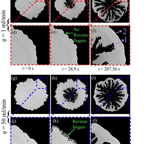 Temporal Evolution Of Interfacial Patterns At Two Different Injection