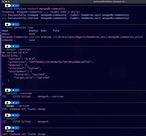 mongosh ─╯ [1] 13127 killed mongosh mongo ─╯ zsh command not found