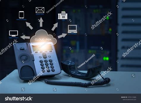 Ip Telephony Cloud Pbx Concept Telephone Device With Illustration Icon