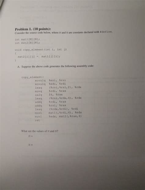 solved problem 1 10 points consider source code m n const