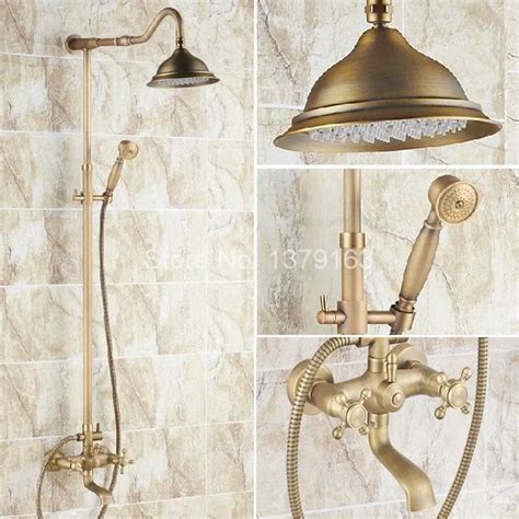 Antique Brass Wall Mounted Dual Cross Handles Bathroom Rainfall Shower