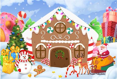 Funnytree 7x5ft Christmas Gingerbread House Backdrop For