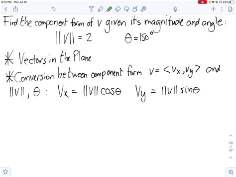 Solved Find The Component Form Of V Given Its Magnitude And The Angle