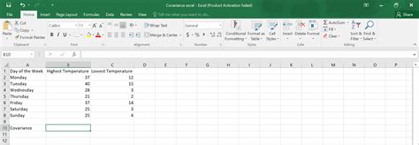 how to calculate covariance in excel