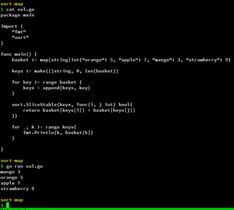 how to sort golang map by keys or values geeksforgeeks