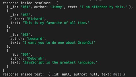 javascript graphql query response coming back a null object instead