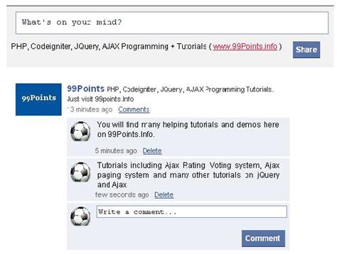 reloaded facebook style wall posting and comments system using jquery php and ajax 99points