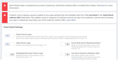 facebook login new redirect uris are not allowed pusbe