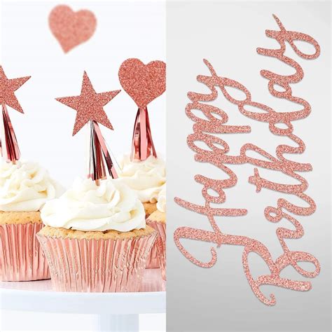 Humairc Rose Gold Cake Toppers Happy Birthday Cake Toppers Sparkling