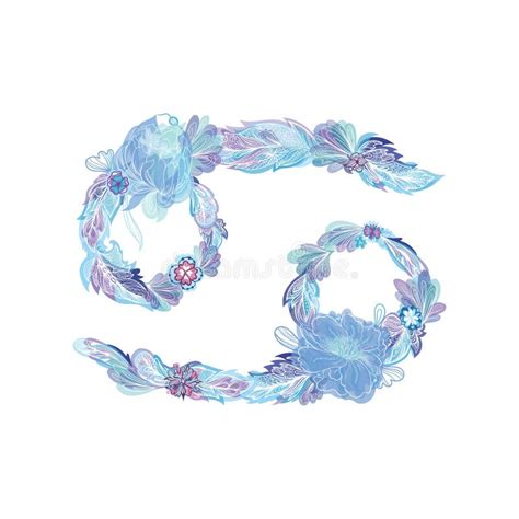 Zodiac Sign Cancer With Stylized Flowers Stock Vector Illustration Of