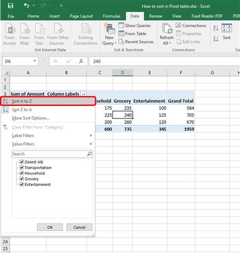 sort pivot table filter alphabetically decoration