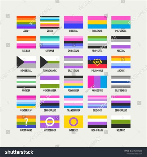 Collection Pride Flags Sexual Gender Identity เวกเตอร์สต็อก ปลอดค่า