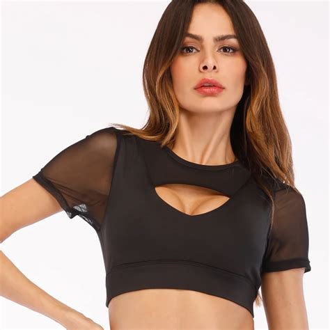 2018 Mesh Sport Shirt Women Yoga Running Fitness Workout Gym Tops Sold