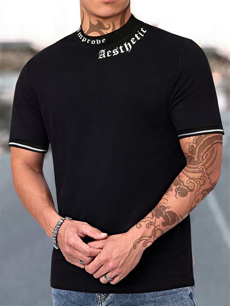 Black Preppy Collar Short Sleeve Polyester Letter Embellished Medium
