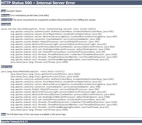 status 500 error instantiating servlet class in tomcat learncado