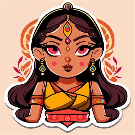 Premium Vector Young Cute Indian Girl Hand Drawn Cartoon Sticker Icon