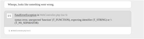 php unexpected function error in laravel 5 1 stack