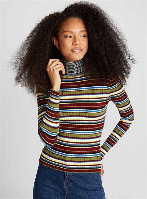 Multi Stripe Ribbed Turtleneck Twik Shop Womens Sweaters Simons