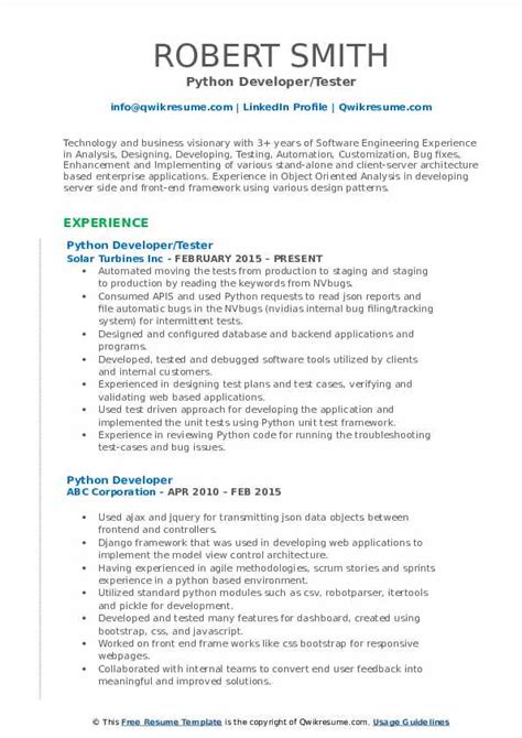 python developer resume samples qwikresume