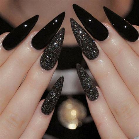 Stiletto Nails Black Nails Glitter Nails Gel Nails Acrylic Nails