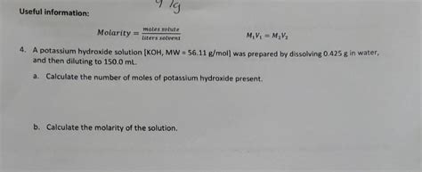 Solved Useful Information Ig Moles Solute Molarity Liters