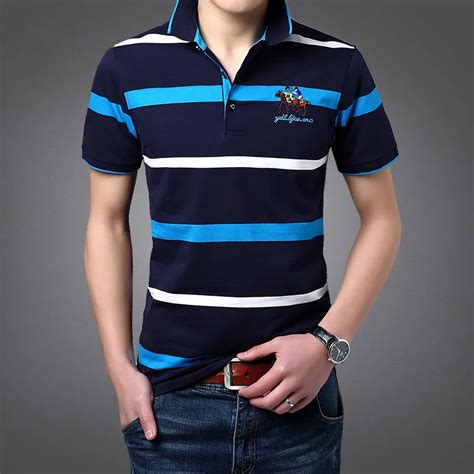 Summer Men Striped Polo Shirt Business Casual Slim Fit Polo Shirt Short