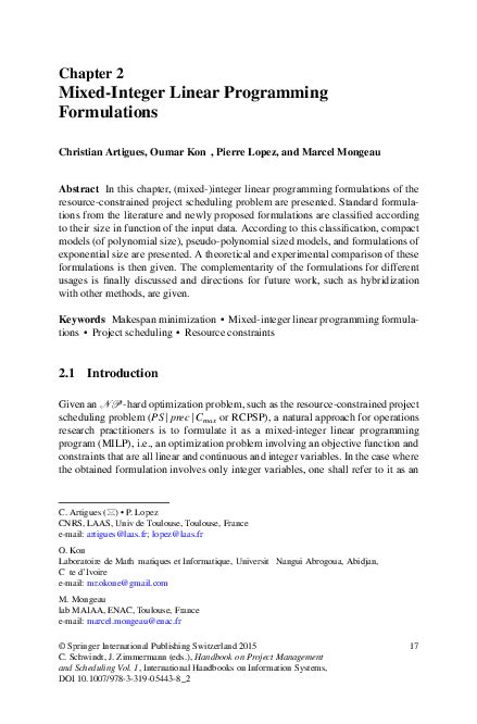 pdf mixed integer linear programming formulations nguyen nga
