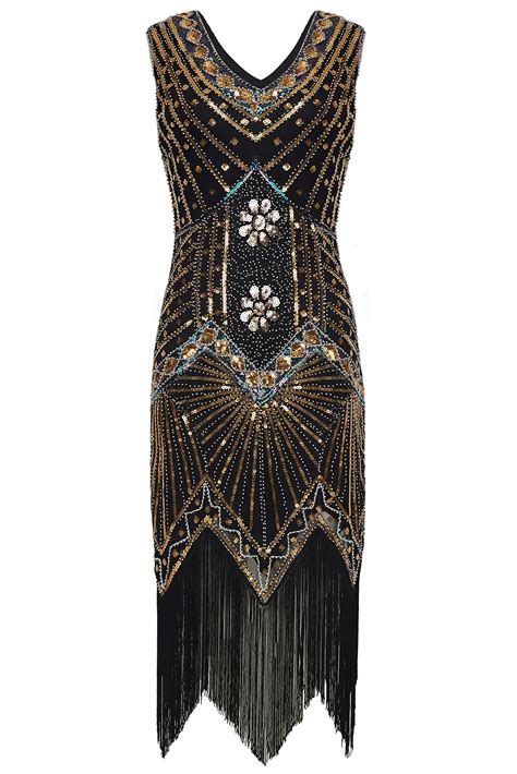 Babeyond Womens Flapper Dresses 1920s V Neck Beaded Fringed Great