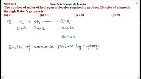The Number Of Moles Of Hydrogen Molecules Required To Produce 20moles