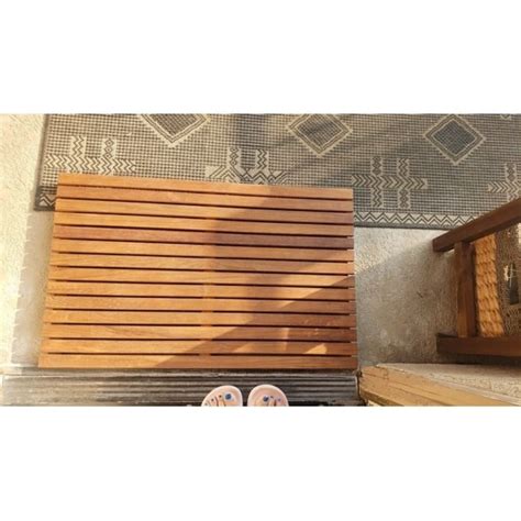 Teak Slatted Brown Wood Shower Mat On Sale Bed Bath And Beyond 15341204
