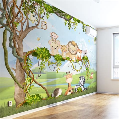 Papel De Parede Infantil Autocolante Selva Safari Para Decorar Quarto