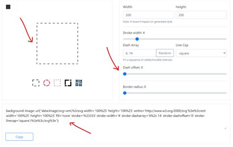 css control the dashed border stroke length and distance between