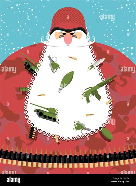 Santa Claus Military Santa In Camouflage Uniforms And Soldier Helmet