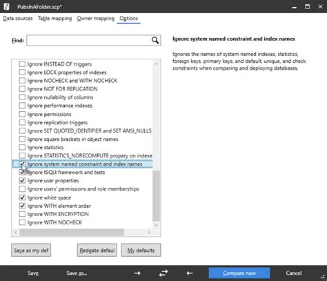 handling system named constraints in sql compare redgate