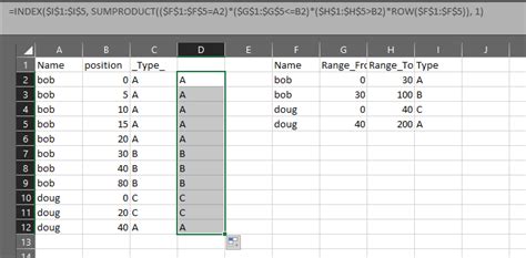 excel how to return an array where a column matches a value stack