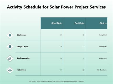 Activity Schedule For Solar Power Project Services Ppt Powerpoint