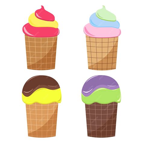 Conjunto De Helado En Una Taza De Gofres Ilustración Vectorial Vector