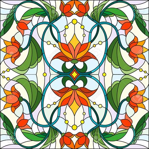 Illustration In Stained Glass Style With Abstract Swirls Flowers And