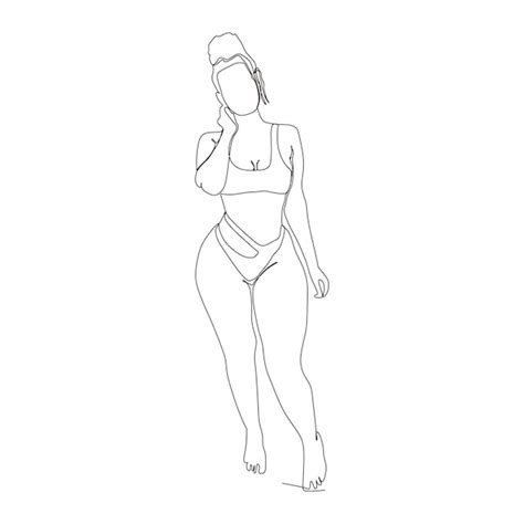 Línea Continua De Mujeres En Bikinis De Verano Vector Premium