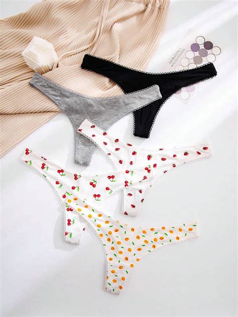 Shein Underwearandsleepwear Basics 5แพ็ค บิกินี่ลายผลไม้ เซ็กซี่ Shein Th