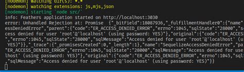 node js access denied for user root localhost on