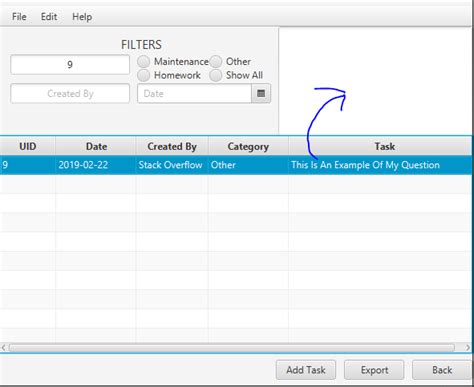 java selecting exact row information and adding it to a text field