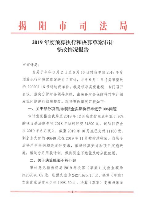 2019年度预算执行和决算草案审计整改情况报告 通知公告