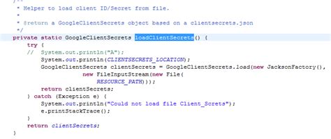 java could not load file could not load client secrets